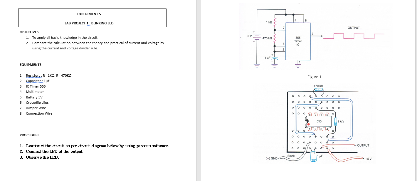 Solved EXPERIMENT 5 4 8 LAB PROJECT 1: BLINKING LED 1 ΚΩ 7 | Chegg.com