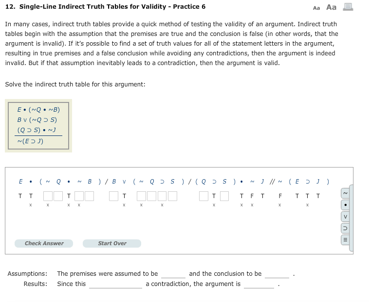 Solved 12. Single-Line Indirect Truth Tables for Validity - | Chegg.com