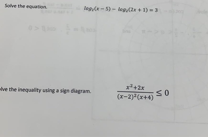 Solved log2(x- 5)- log2(2x + 1) 3 Solve the equation. x2+2x | Chegg.com