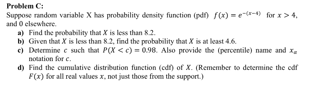 Solved Problem C: Suppose random variable X has probability | Chegg.com