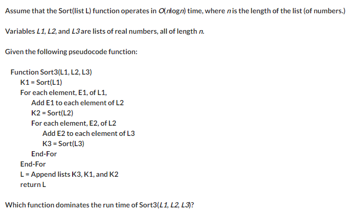 Solved Assume That The Sortlist L Function Operates In 
