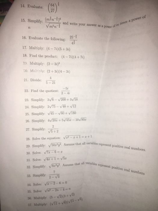 Solved Evaluate: (64/27)^1/3 Simplify: (m^2/3 | Chegg.com Solved Evaluate: (64/27)^1/3 Simplify: (m^2/3 | Chegg.com