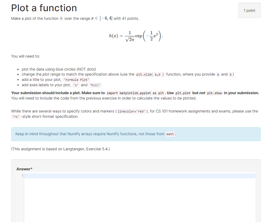 Solved Plot A Function 1 Point Make A Plot Of The Function H Chegg