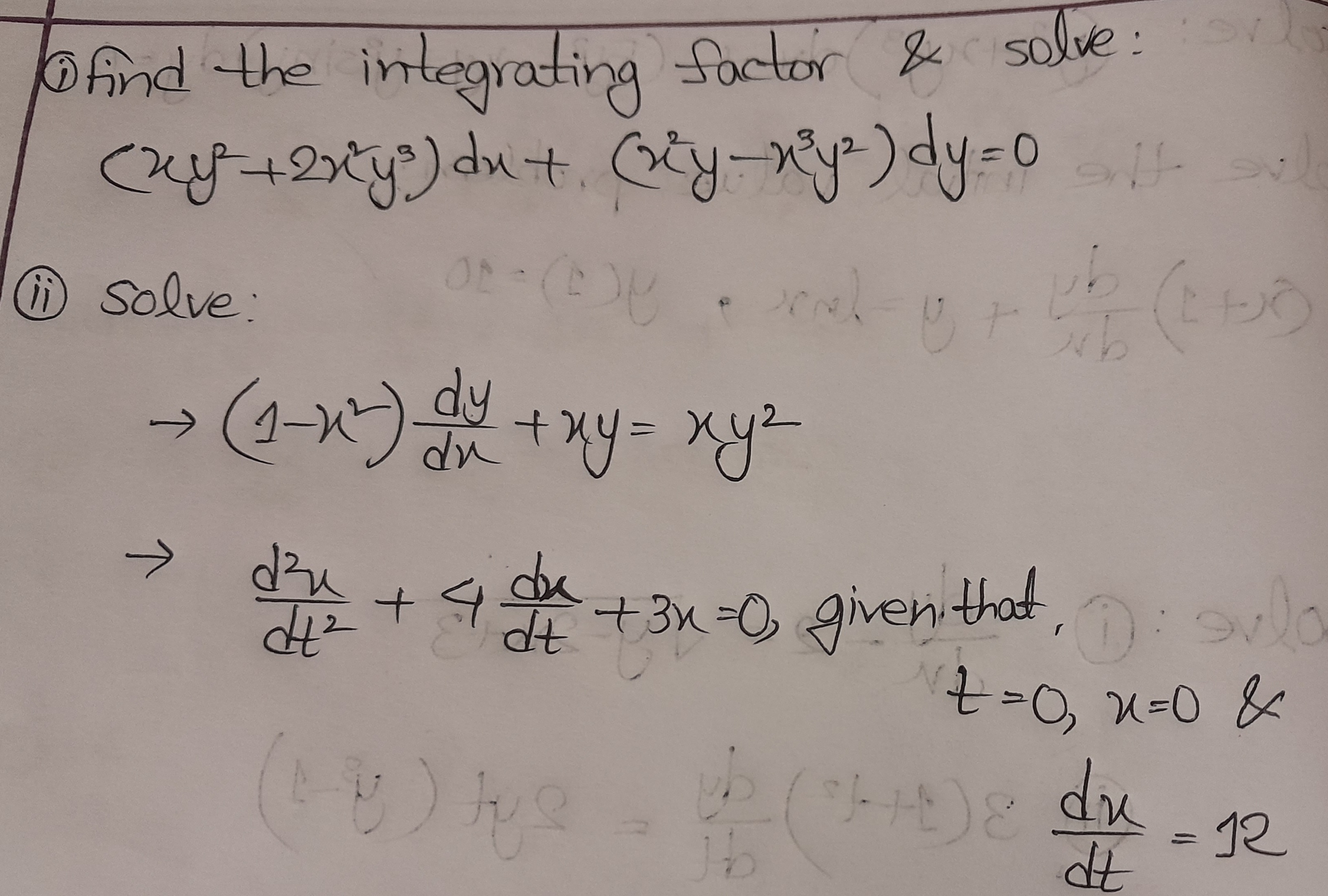 Solved (1) find the integrating factor \& solve: | Chegg.com