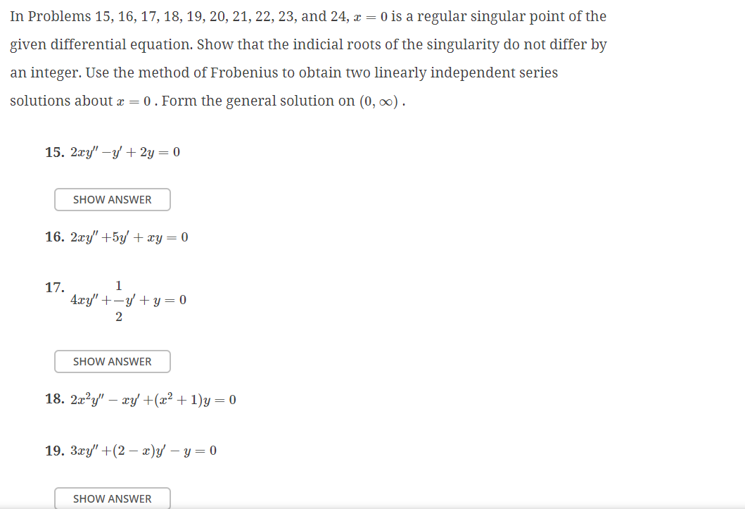 Solved In Problems 15,16,17,18,19,20,21,22,23, and 24,x=0 is | Chegg.com