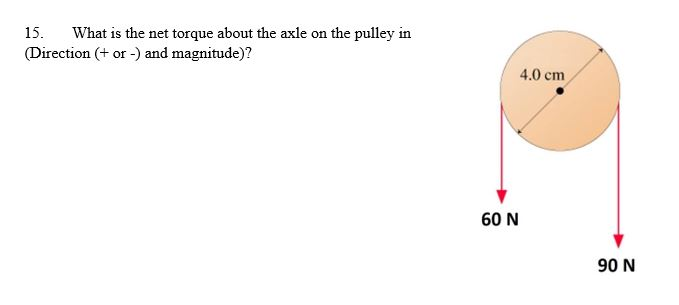 Solved 15. What is the net torque about the axle on the | Chegg.com