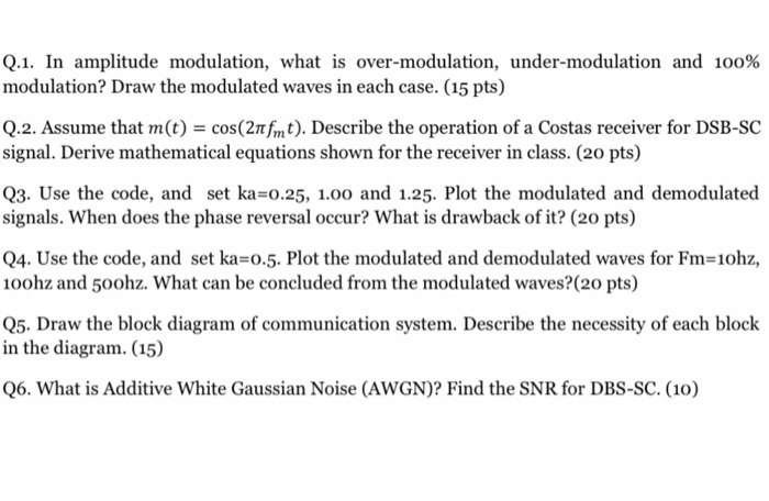 Solved Q.1. In amplitude modulation, what is | Chegg.com