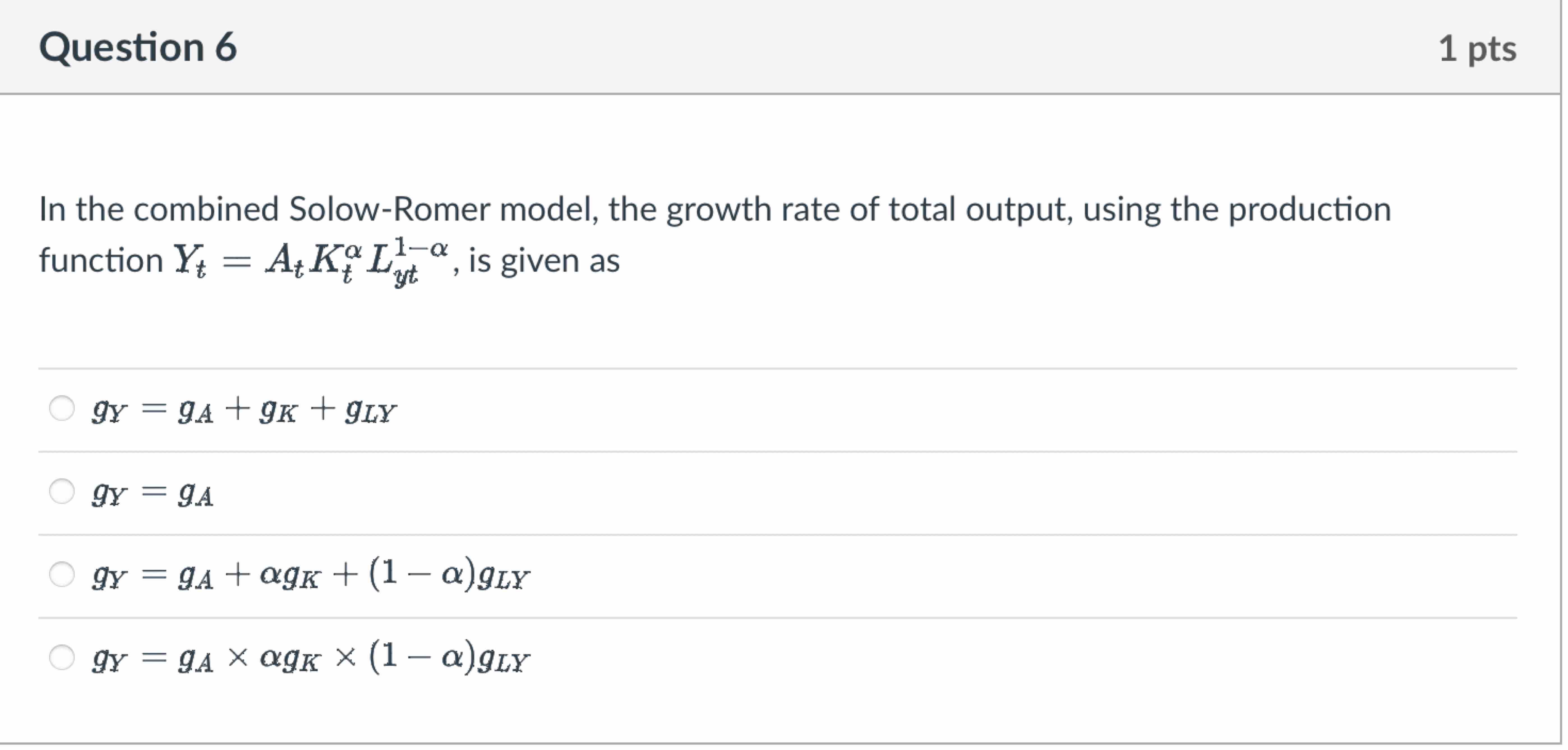 Solved Question 6In the combined Solow-Romer model, the | Chegg.com