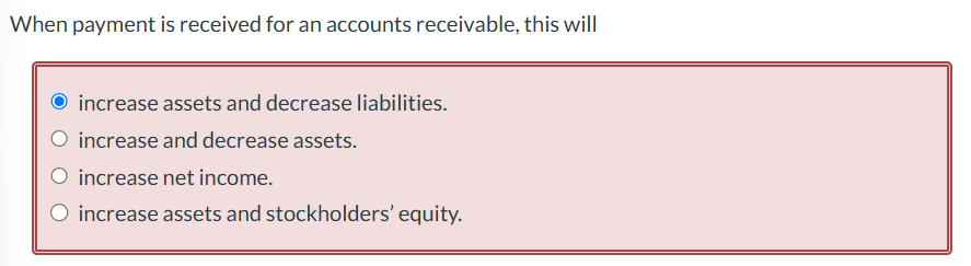 Solved When payment is received for an accounts receivable, | Chegg.com