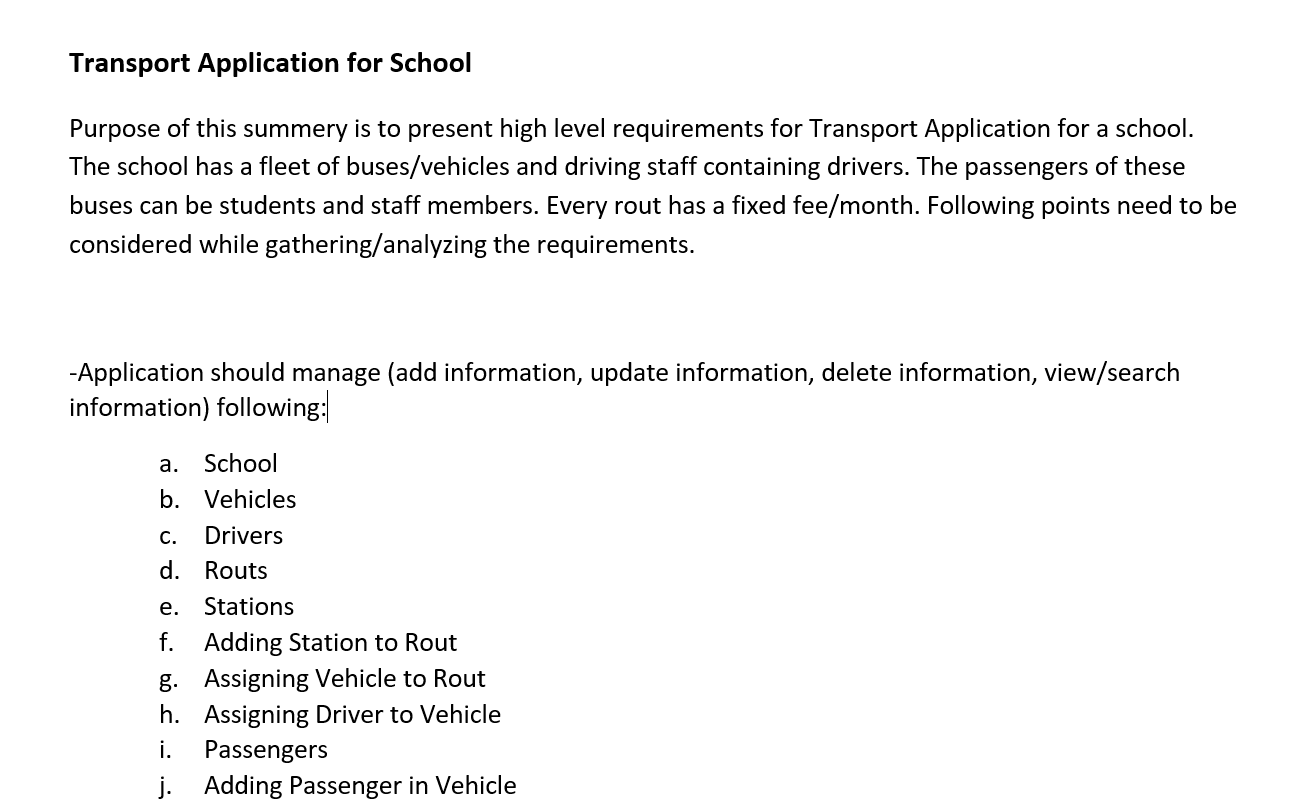 Solved Transport Application for School Purpose of this | Chegg.com
