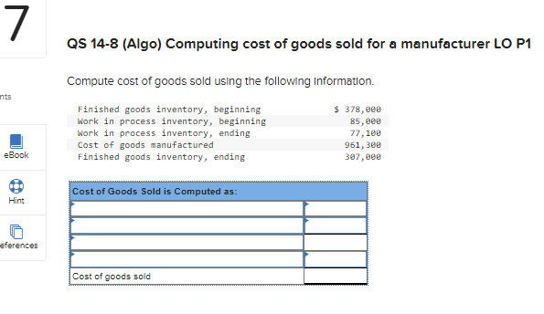 Solved QS 14-8 (Algo) ﻿Computing cost of goods sold for a | Chegg.com