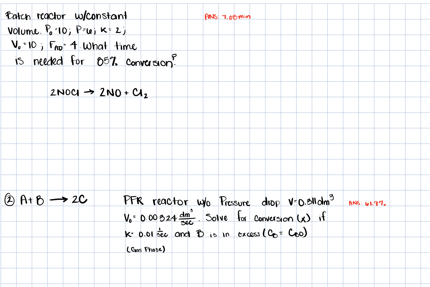 Solved Batch reactor w/constant PNs: 7.08 min volume. | Chegg.com