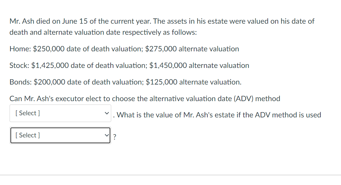 Solved Mr. Ash died on June 15 of the current year. The | Chegg.com