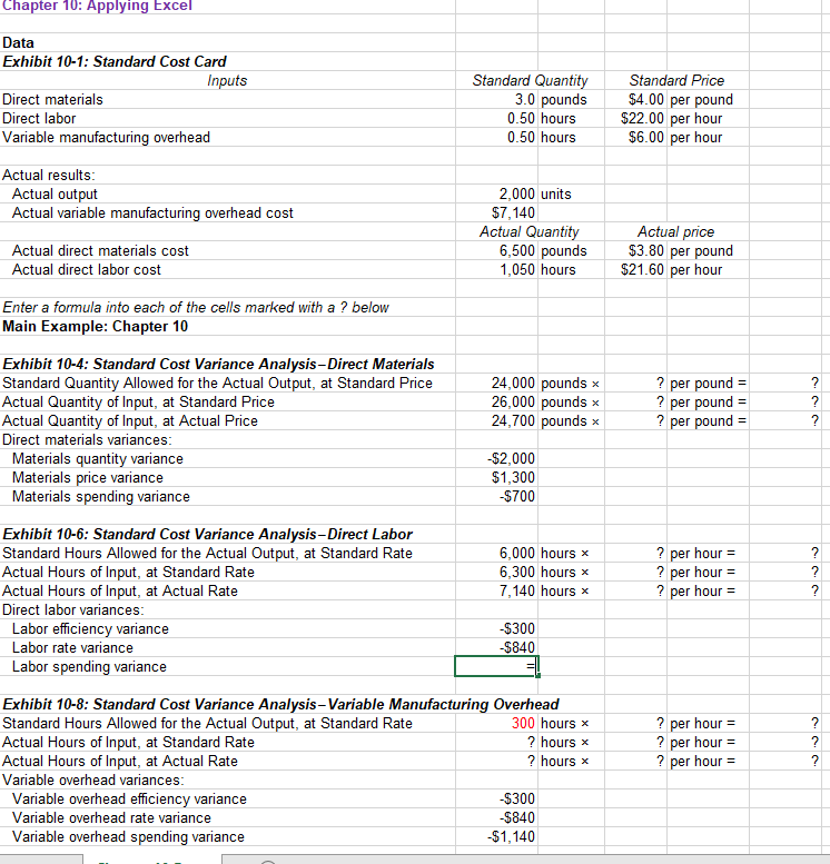 Solved Chapter 10: Applying Excel Data Exhibit 10-1: | Chegg.com