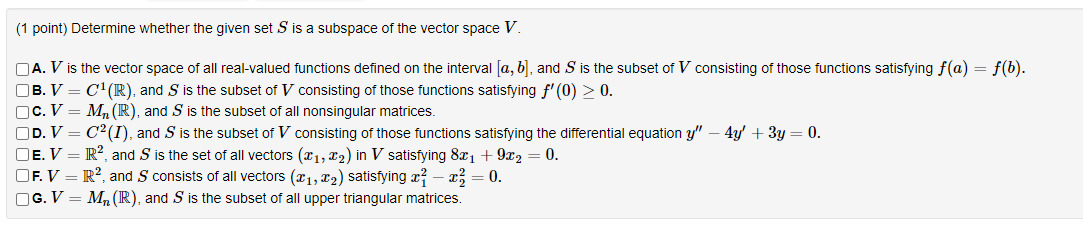 Solved (1 point) Determine whether the given set S is a | Chegg.com