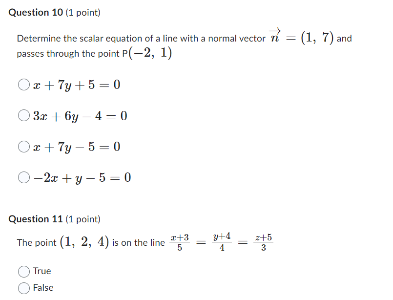 Solved Determine the scalar equation of a line with a normal | Chegg.com