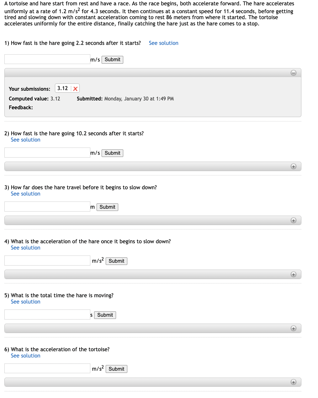 Solved A tortoise and hare start from rest and have a race. | Chegg.com