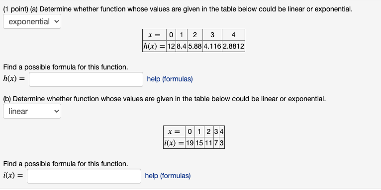 Solved (1 point) (a) Determine whether function whose values | Chegg.com