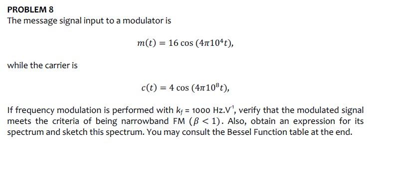 Solved PROBLEM 8 The message signal input to a modulator is | Chegg.com
