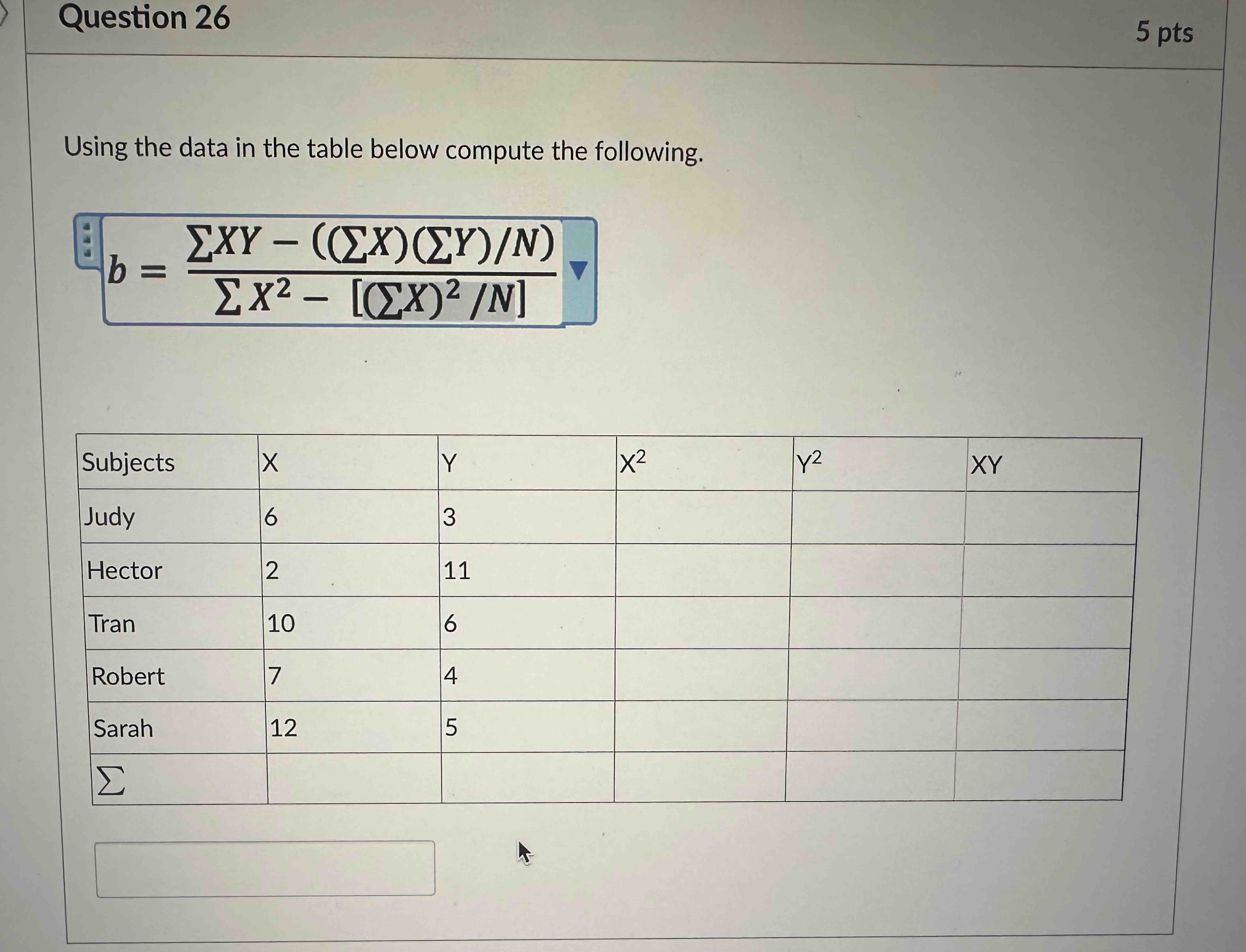 Solved Question 265 ﻿ptsUsing the data in the table below | Chegg.com