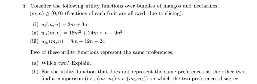 3. Consider the following utility functions over | Chegg.com