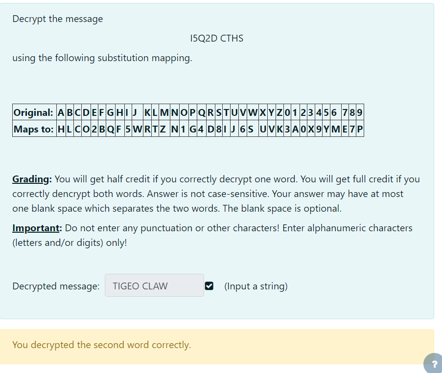 Solved You decrypted the second word correctly. | Chegg.com