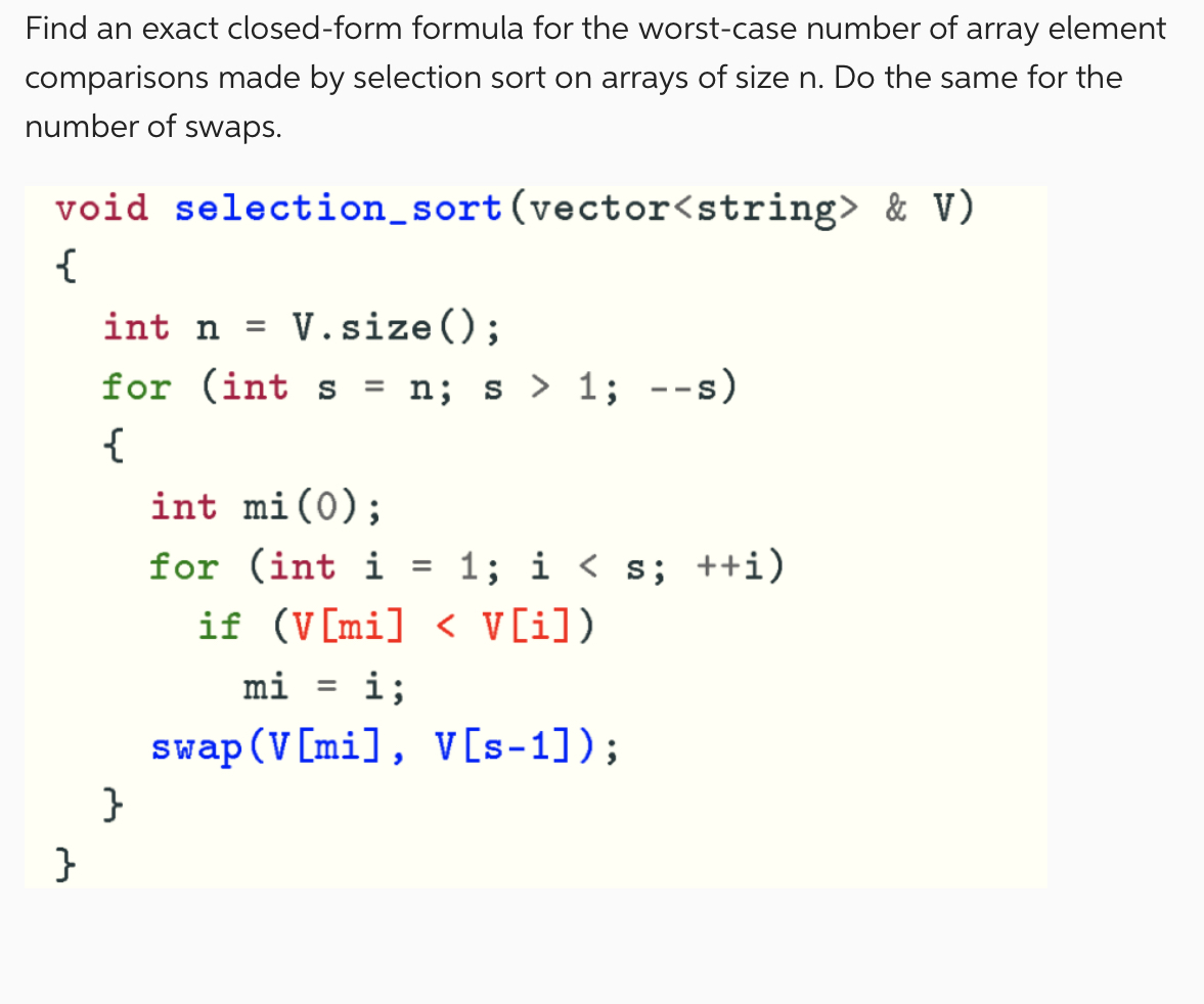 Solved Comparisons Made By Selection Sort On Arrays Of Size