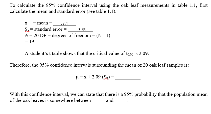 Solved To calculate the 95% confidence interval using the | Chegg.com