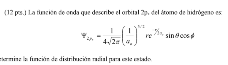 Solved The wave function that describes the 2px orbital of | Chegg.com