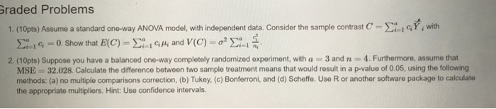 Solved raded Problems 1. (10pts) Assume a standard one way | Chegg.com