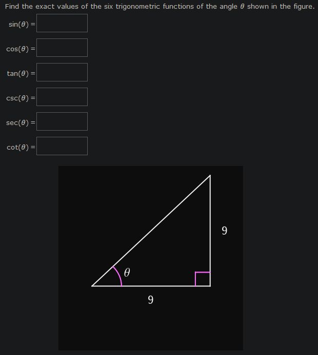 Solved Find the exact values of the six trigonometric | Chegg.com