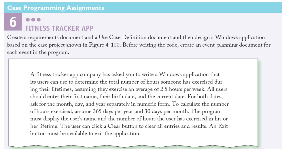 Solved Case Programming Assignments OOO 6 FITNESS TRACKER | Chegg.com