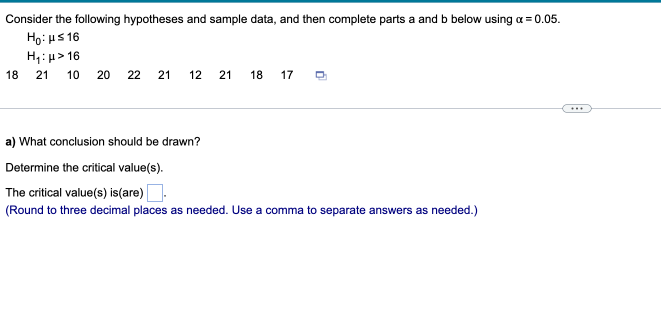 Solved Consider the following hypotheses and sample data, | Chegg.com