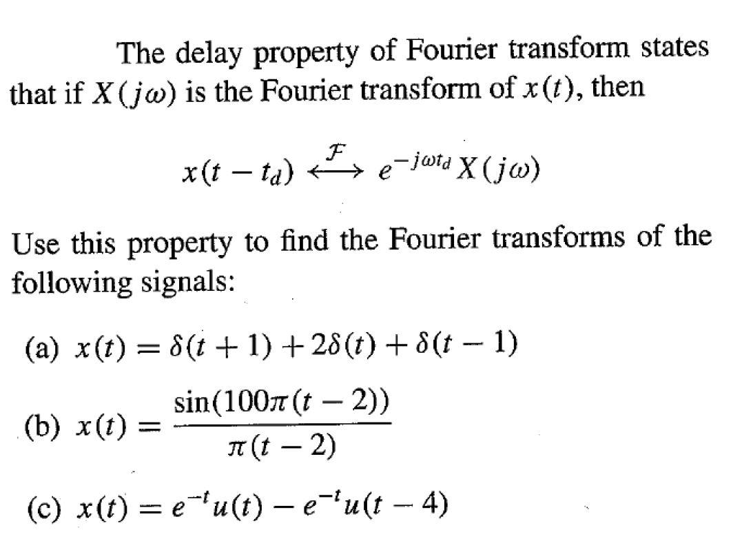 Solved The delay property of Fourier transform states that | Chegg.com