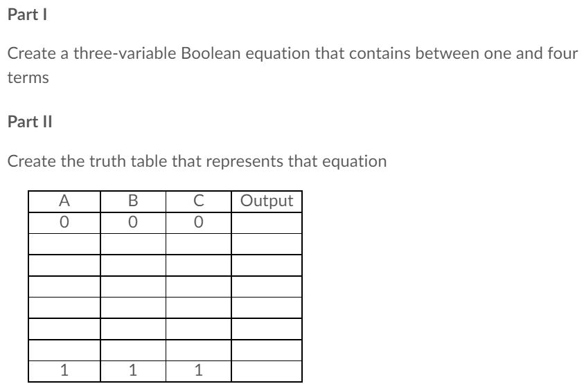 Solved Create A Three Variable Boolean Equation That 7193