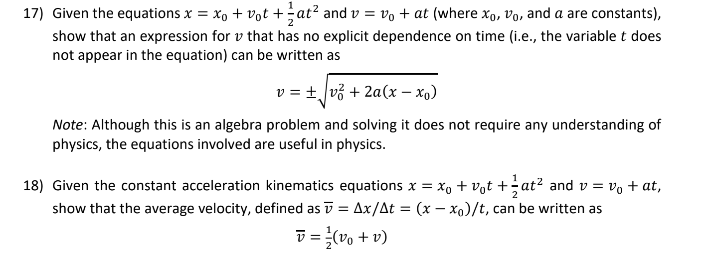 7) Given the equations x=x0+v0t+21at2 and v=v0+at | Chegg.com
