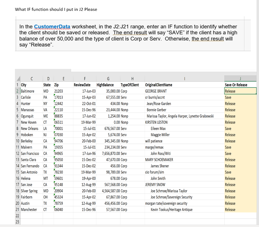 Solved What If function should I put in J2 Please In the | Chegg.com