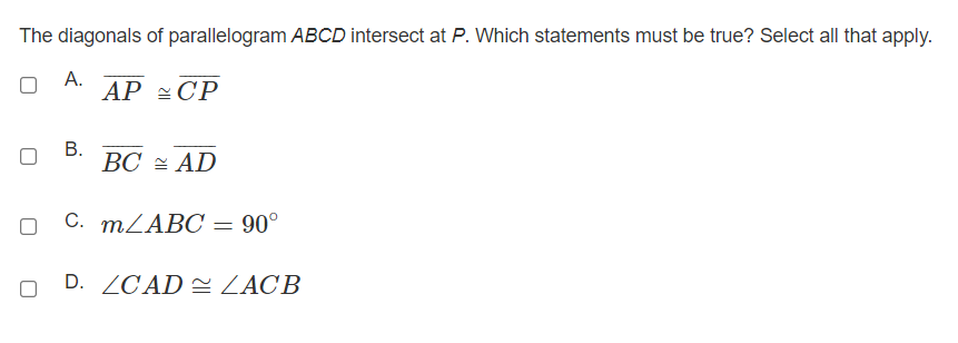 Solved The diagonals of parallelogram ABCD intersect at P. | Chegg.com
