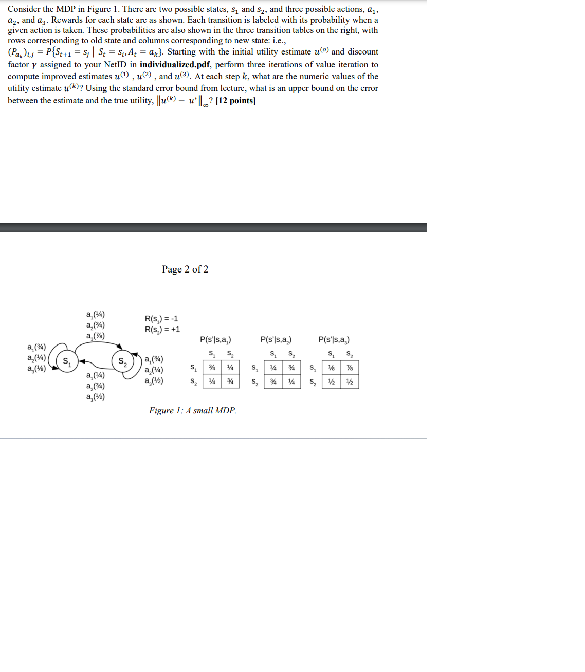 Solved Consider the MDP in Figure 1. There are two possible | Chegg.com