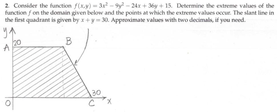 Solved 2. Consider the function f(x,y)=3x2−9y2−24x+36y+15. | Chegg.com