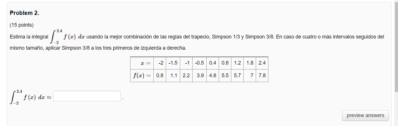 Solved Use matlab Estimate the integral ∫2.4−2f(x)dx using | Chegg.com