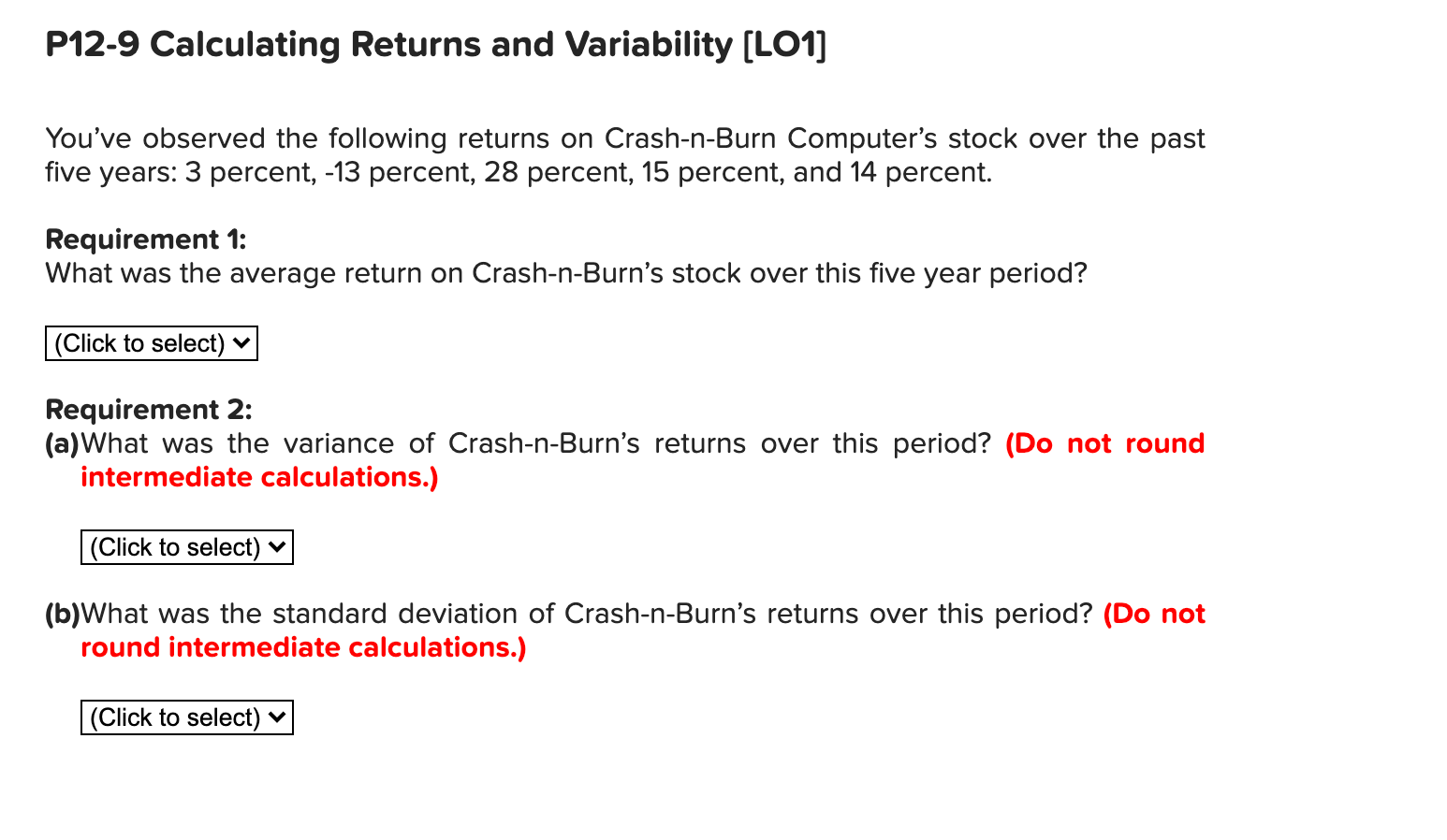 Solved P12-9 Calculating Returns and Variability (LO1] | Chegg.com