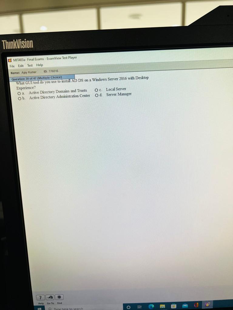 Solved IkVision MIT403 - Final Exams - ExamView Test Player | Chegg.com