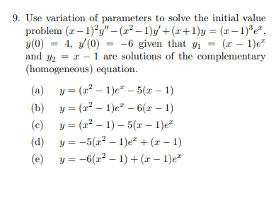 Solved 9. Use variation of parameters to solve the initial | Chegg.com