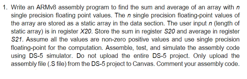 Solved Write an ARMv8 ﻿assembly program to find the sum and | Chegg.com