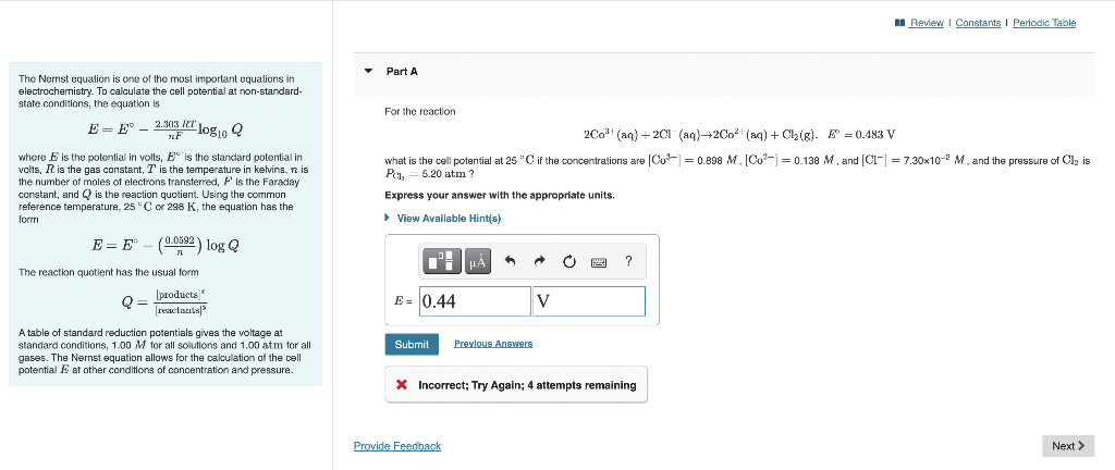 Solved Review Constants Periodic Table 1 Part A - = The | Chegg.com
