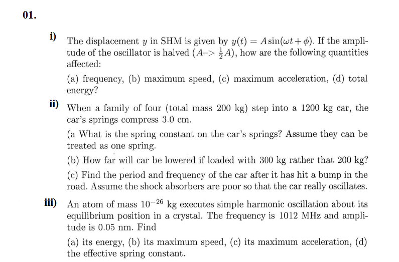 Solved i) The displacement y in SHM is given by | Chegg.com