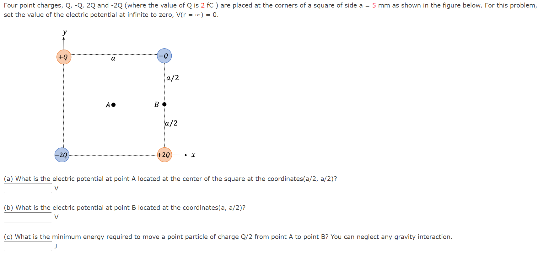Solved Four point charges, Q,−Q,2Q and −2Q (where the value | Chegg.com