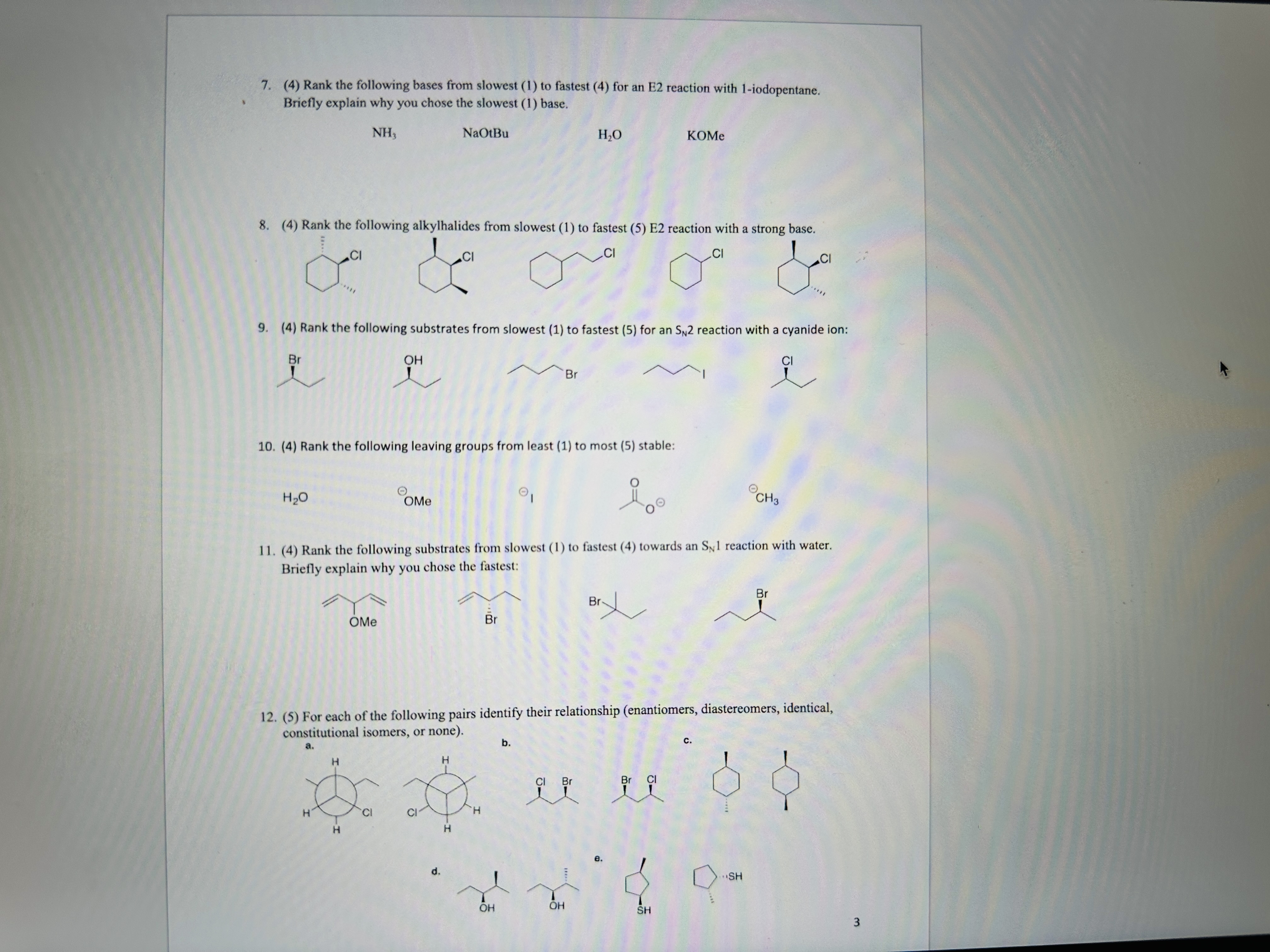 Solved 7. (4) ﻿Rank the following bases from slowest (1) ﻿to | Chegg.com