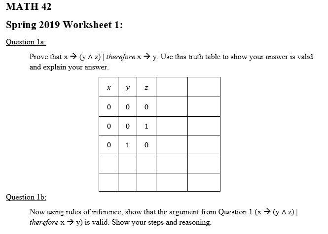 Solved MATH 42 Spring 2019 Worksheet 1: Question 1a: Prove | Chegg.com